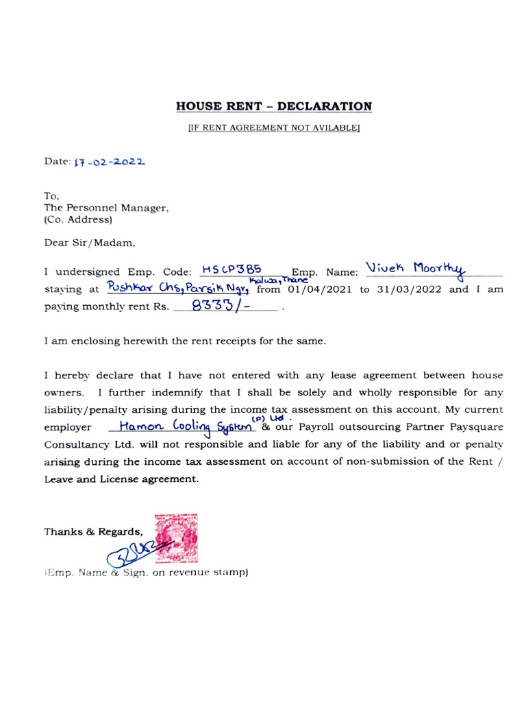 House Rent Declaration | PDF