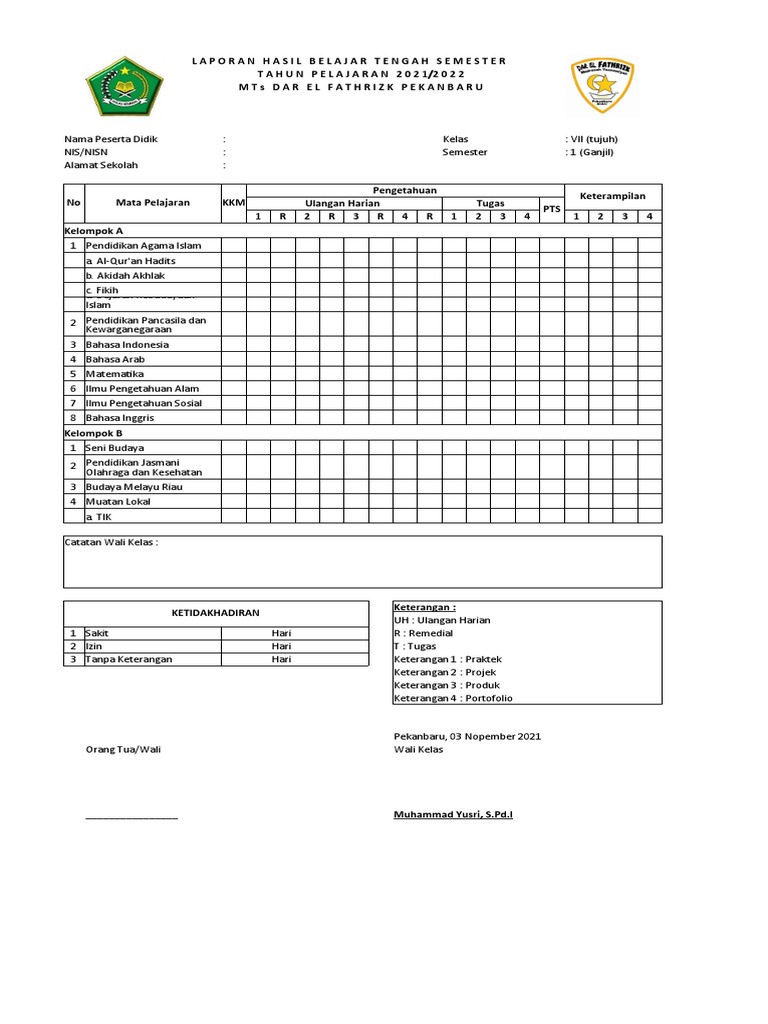 Format Rapor PTS | PDF