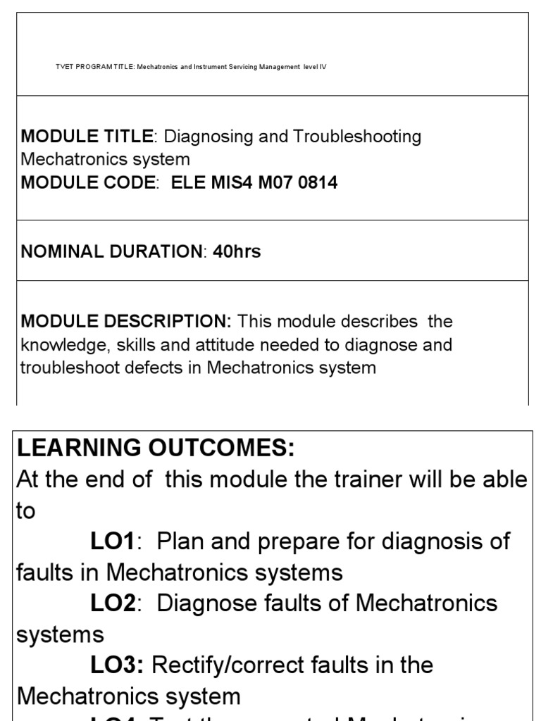 Module Title Diagnosing And Troubleshooting Module Code Ele Mis4 M07 0814 Nominal Duration