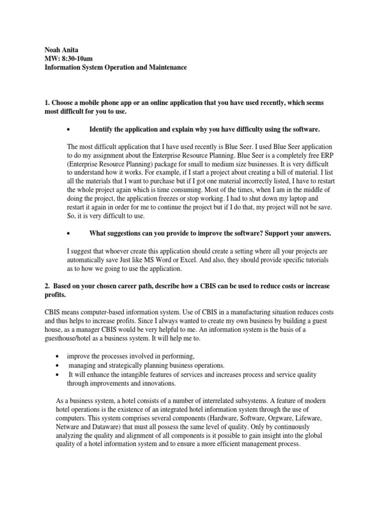 Activity 1 - Fundamentals of Information System-Noah, Anita | PDF | Enterprise Resource Planning ...