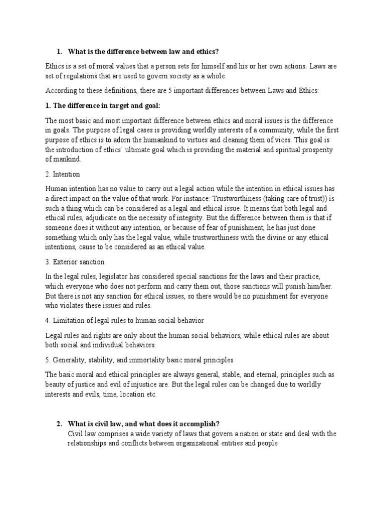 Differences Between Law and Ethics Explained | PDF | Policy | Due Diligence