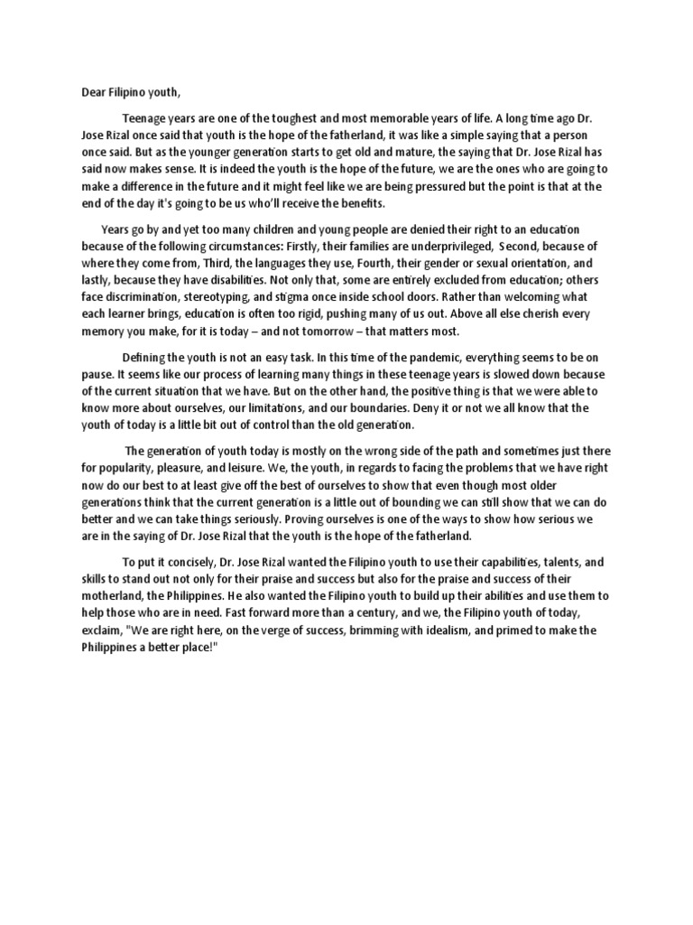 Dear Filipino Youth | PDF | Cognition