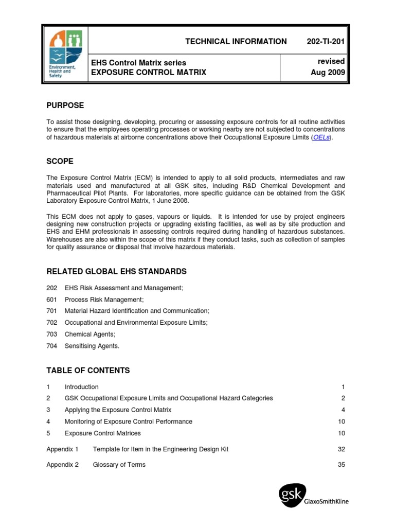 Exposure Control Matrix | PDF | Personal Protective Equipment | Risk ...
