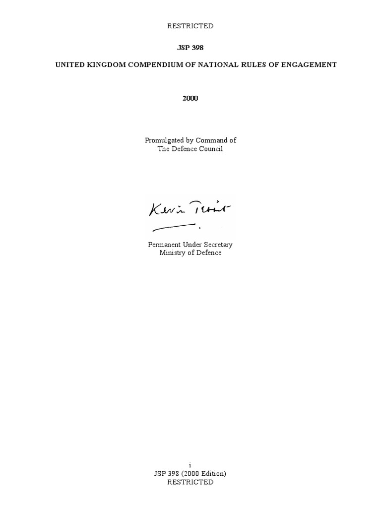 JSP-398 United Kingdom Compendium of National Rules of Engagement | PDF ...