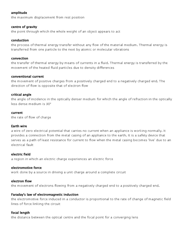 h2 A Level Physics Definition List | PDF | Electric Current | Waves