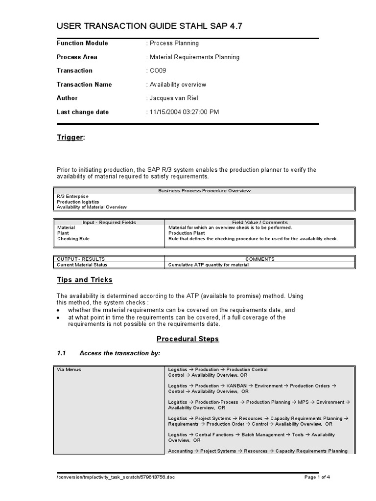 User Transaction Guide Stahl Sap 4.7: Trigger | PDF | Computing | Systems Engineering