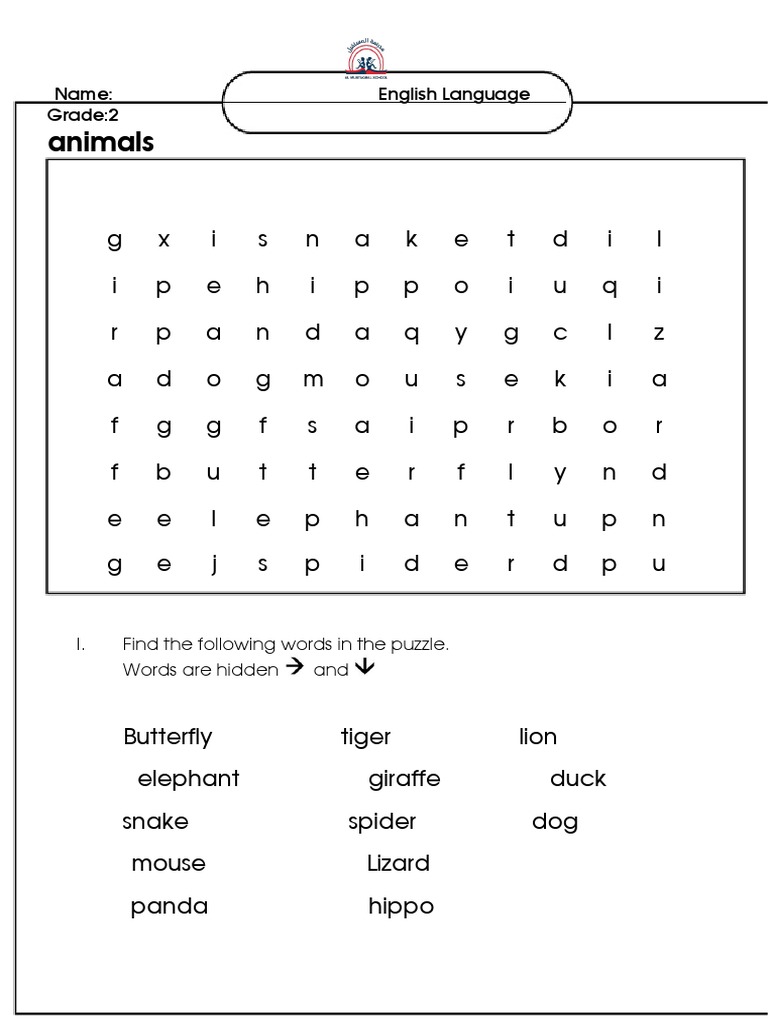 Animals: Name: English Language Grade:2 | PDF