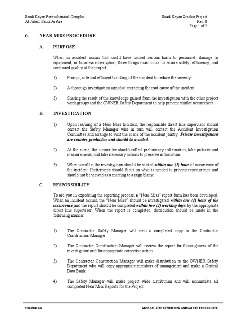 Near Miss Procedure A. Purpose | PDF