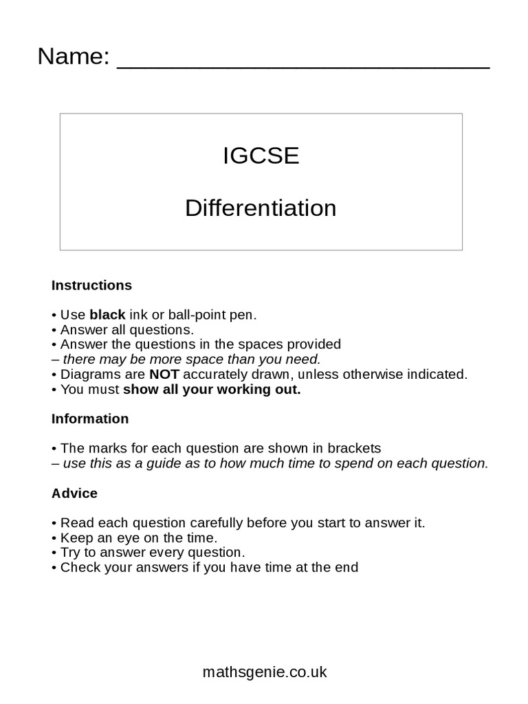 9-Igcse-Differentiation L | PDF | Mathematical Objects | Geometry