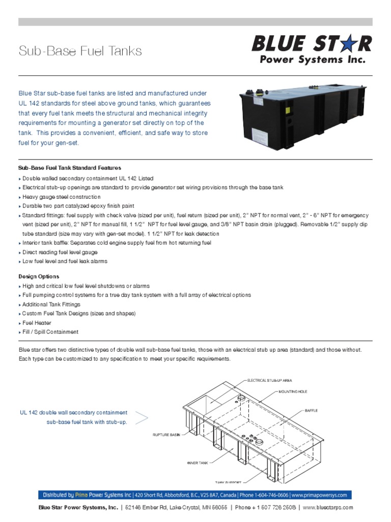 Sub-Base Fuel Tank Standard Features | PDF