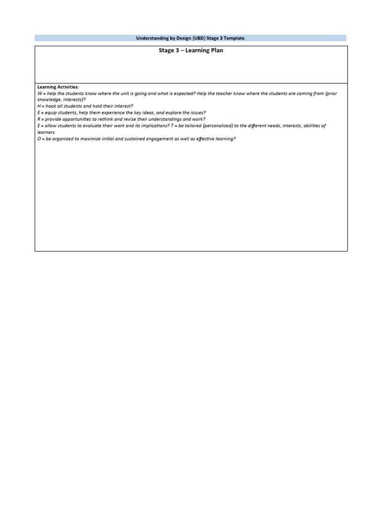 UBD Stage 3 Template - Learning Plan | PDF