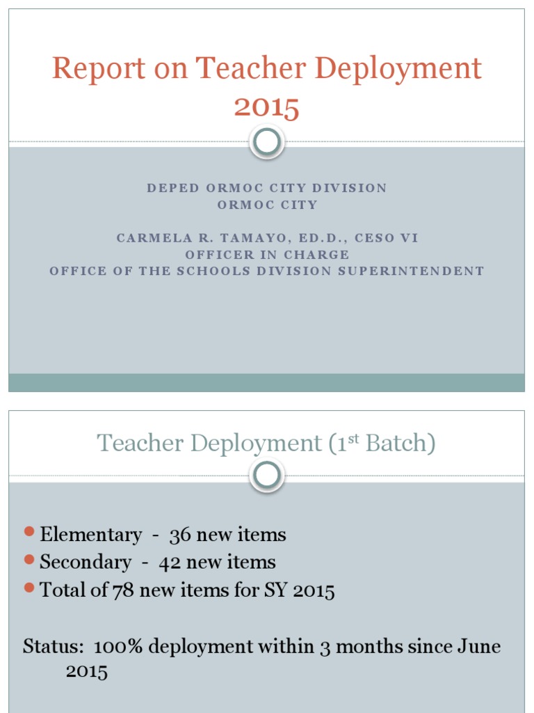 2015 Teacher Deployment Report Ormoc | PDF | Career & Growth