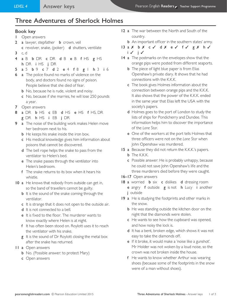 Sherlock Holmes Adventure Answer Keys | PDF | Dr. Watson