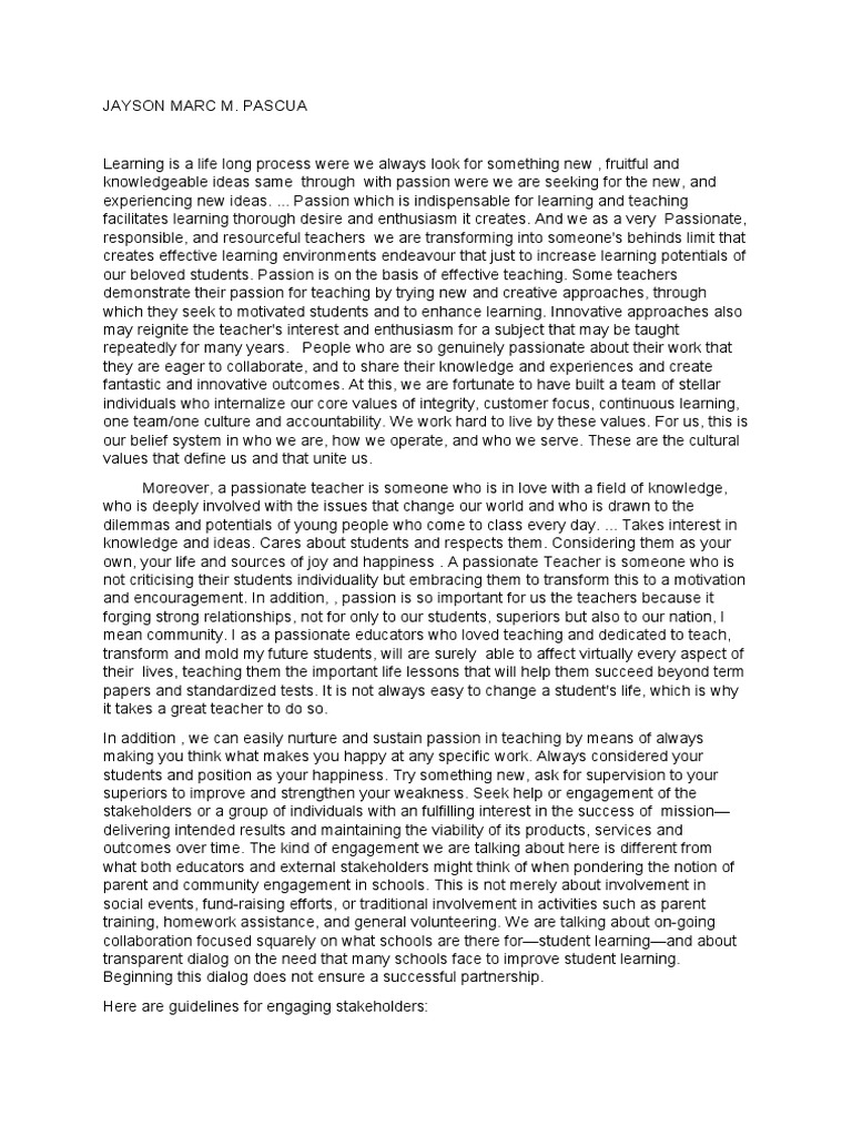 PASCUA, JAYSON MARC Final Paper | PDF | Teachers | Learning