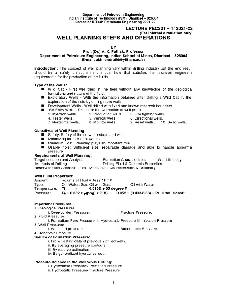 Lecture 1 Well Planning B | PDF | Casing (Borehole) | Oil Well