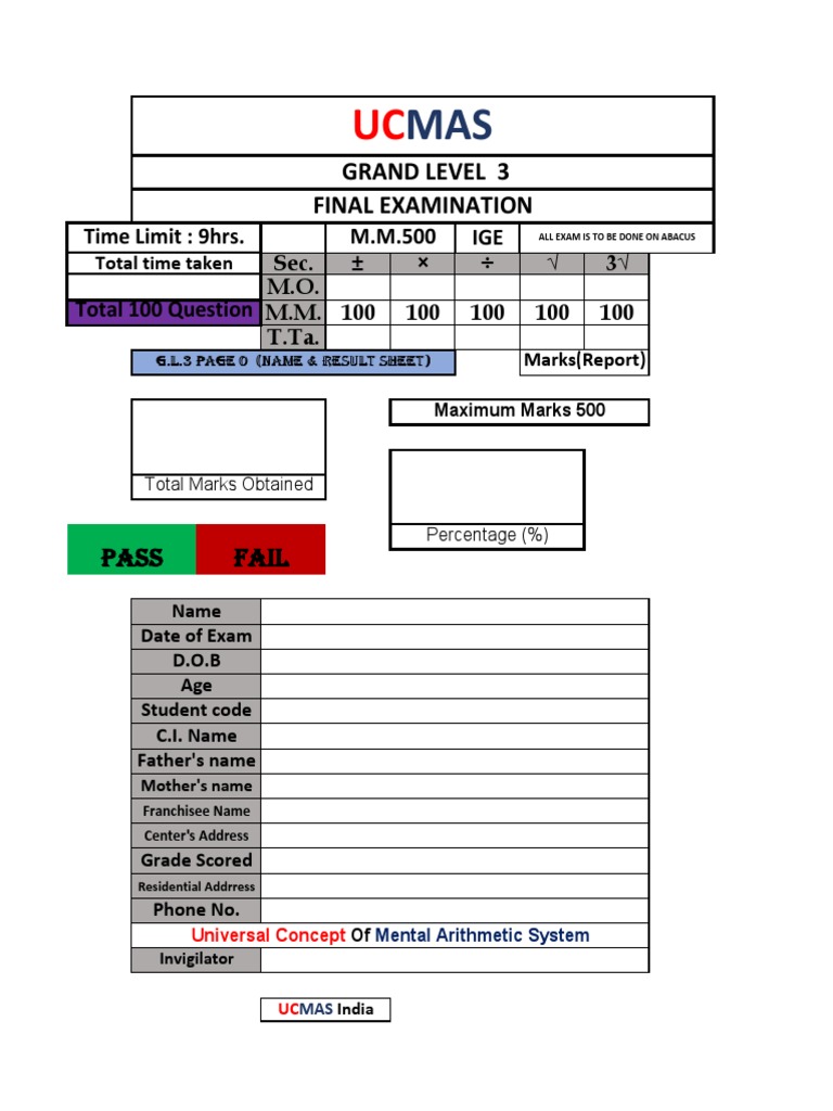 Ucmas Grand Level 3 Final Examination | PDF | Elementary Mathematics ...