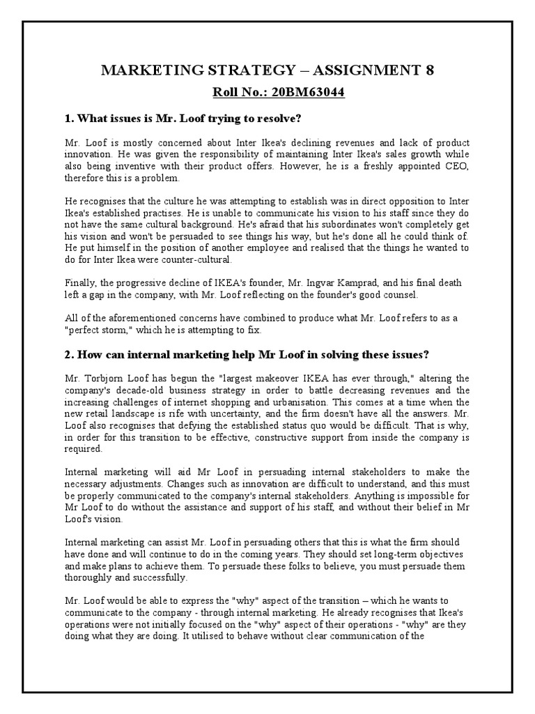 Marketing Strategy - Assignment 8: Roll No.: 20BM63044 | PDF | Business ...