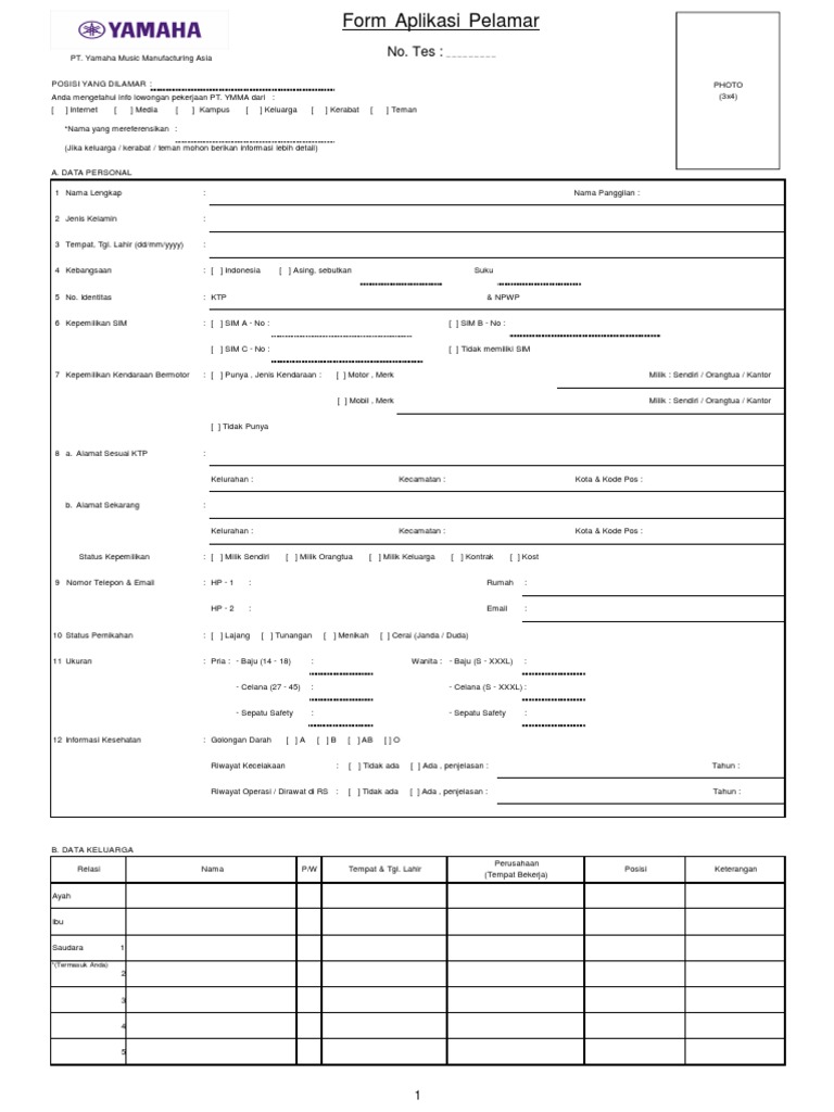 Application - Form - Kandidat PT YMMA | PDF
