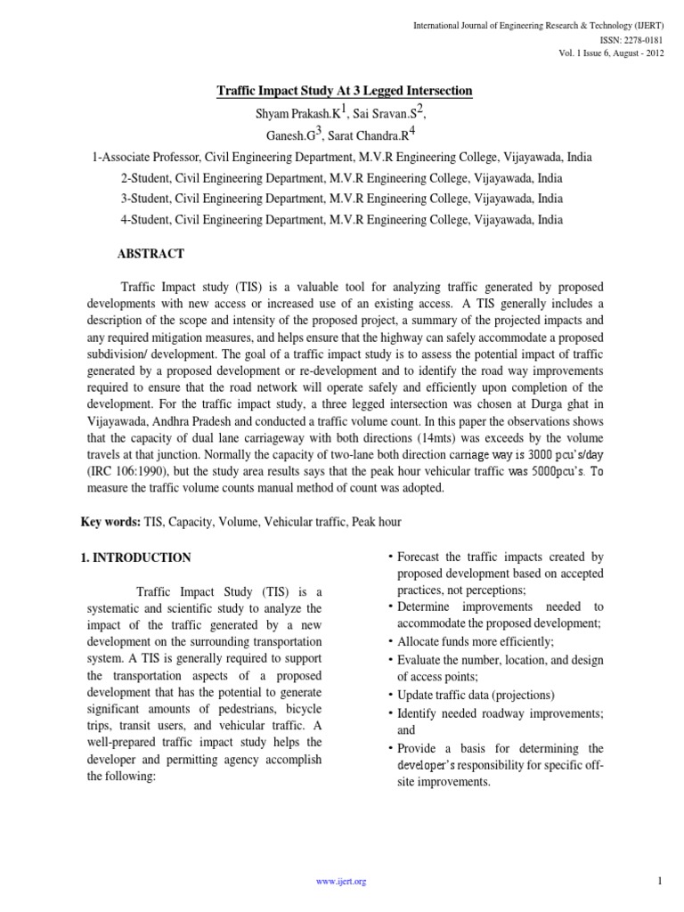 Traffic Impact Study at 3 Legged Intersection: Key Words: TIS, Capacity, Volume, Vehicular ...