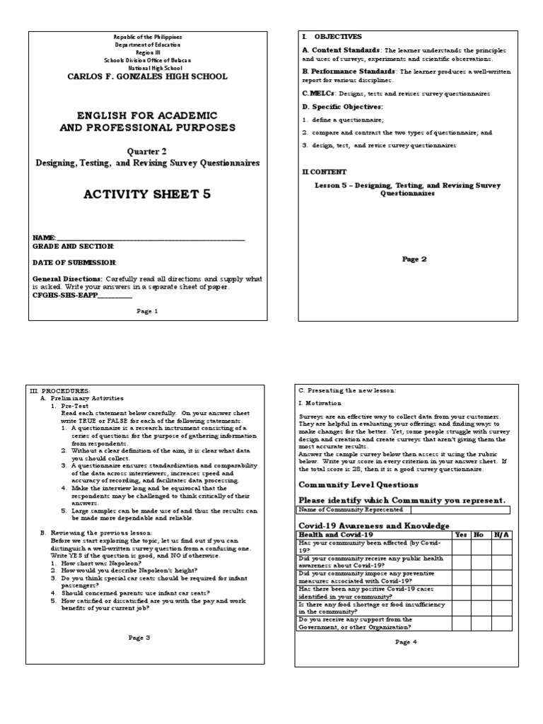 Eapp Activity Sheet 5 | PDF | Survey Methodology | Questionnaire