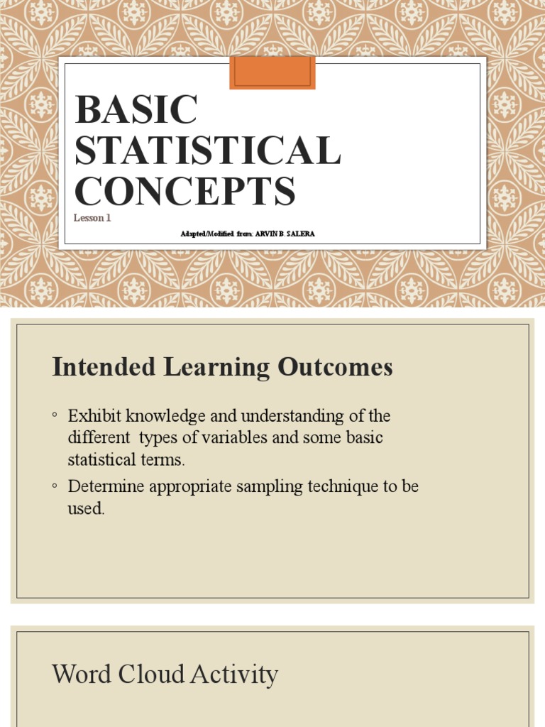 Basic Statistical Concepts: Lesson 1 | PDF | Level Of Measurement ...