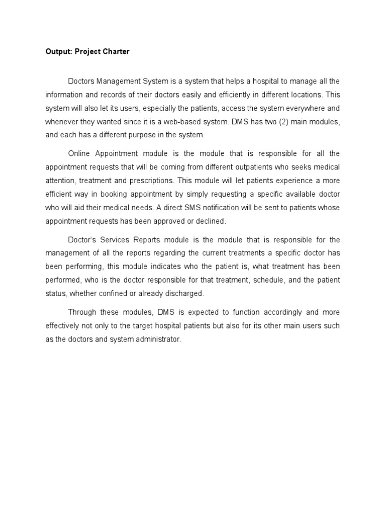 Project Charter | PDF | Scrum (Software Development) | Patient