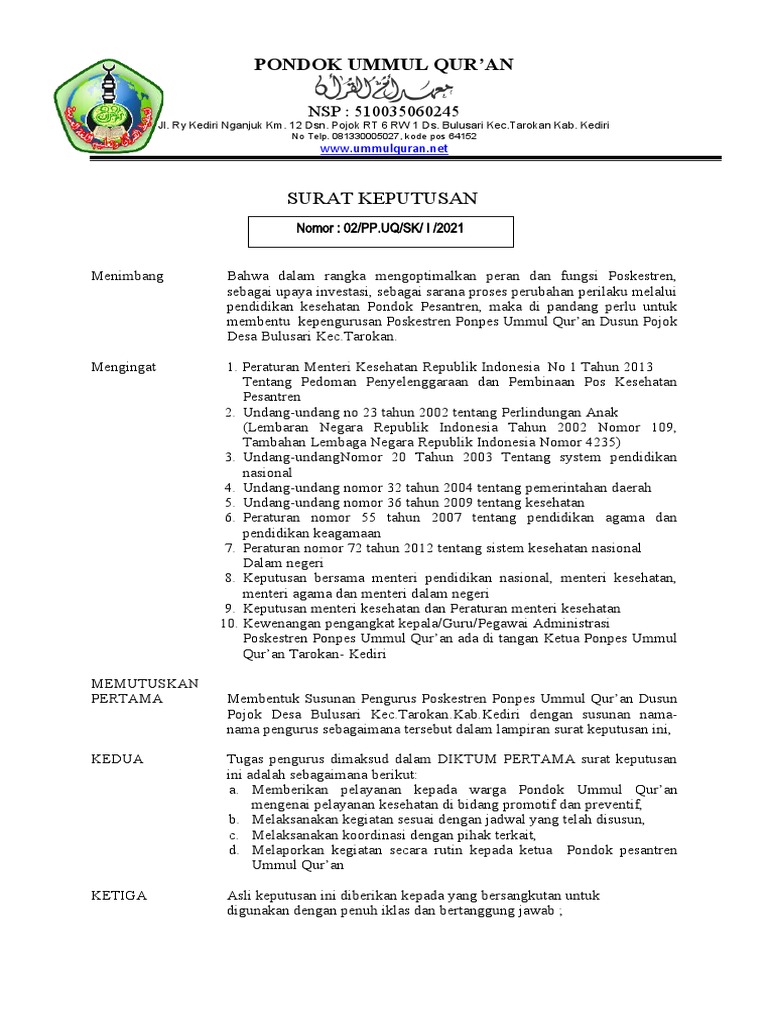 SK Poskestren PP - Uq 2021 | PDF