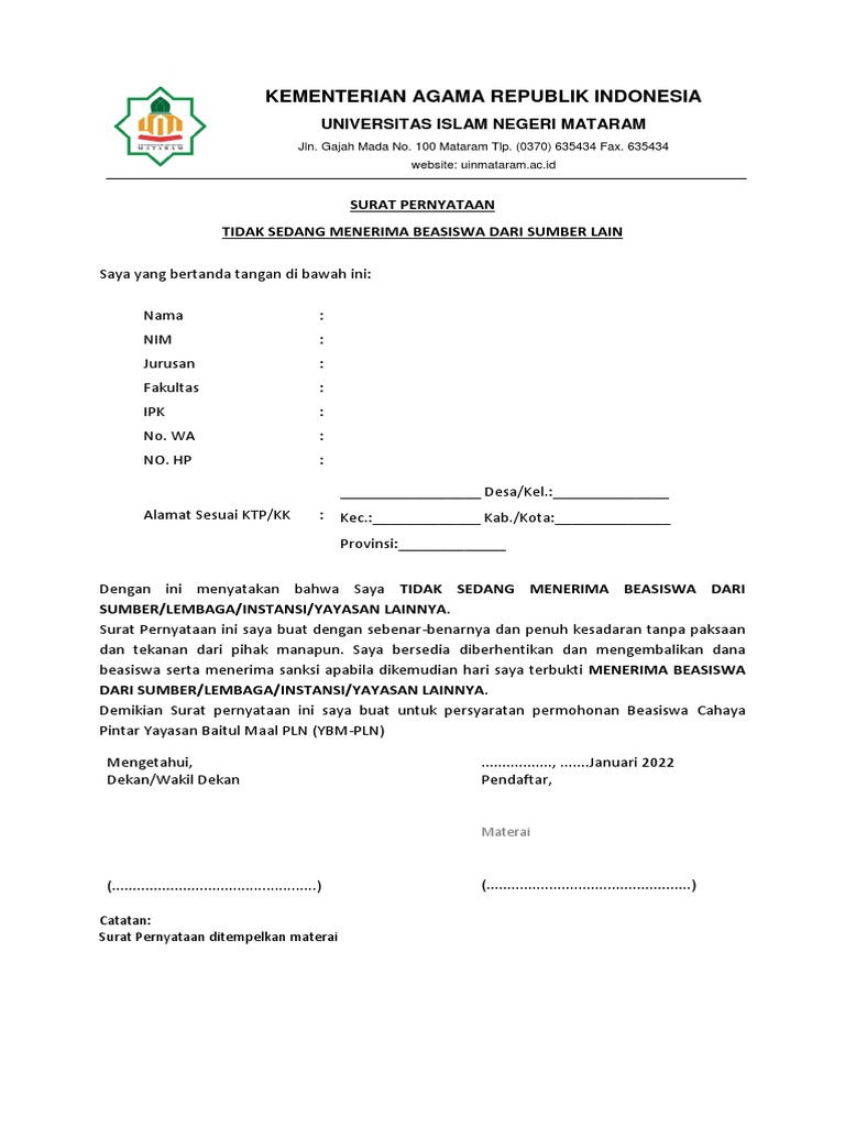 Surat Pernyataan Untuk BCP | PDF