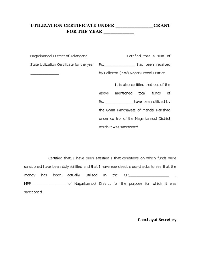 Utilization Certificate Under - Grant FOR THE YEAR | PDF