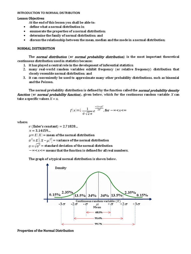 Normal Distribution Normal Probability Distribution: Mean Continuous ...
