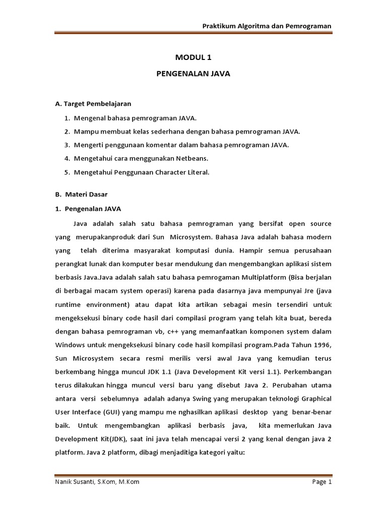 Modul 1 Pengenalan Java | PDF