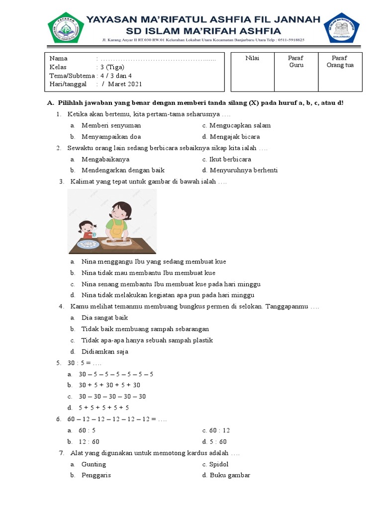 Soal Kelas 3 TEMA 4 Subtema 3-4 | PDF