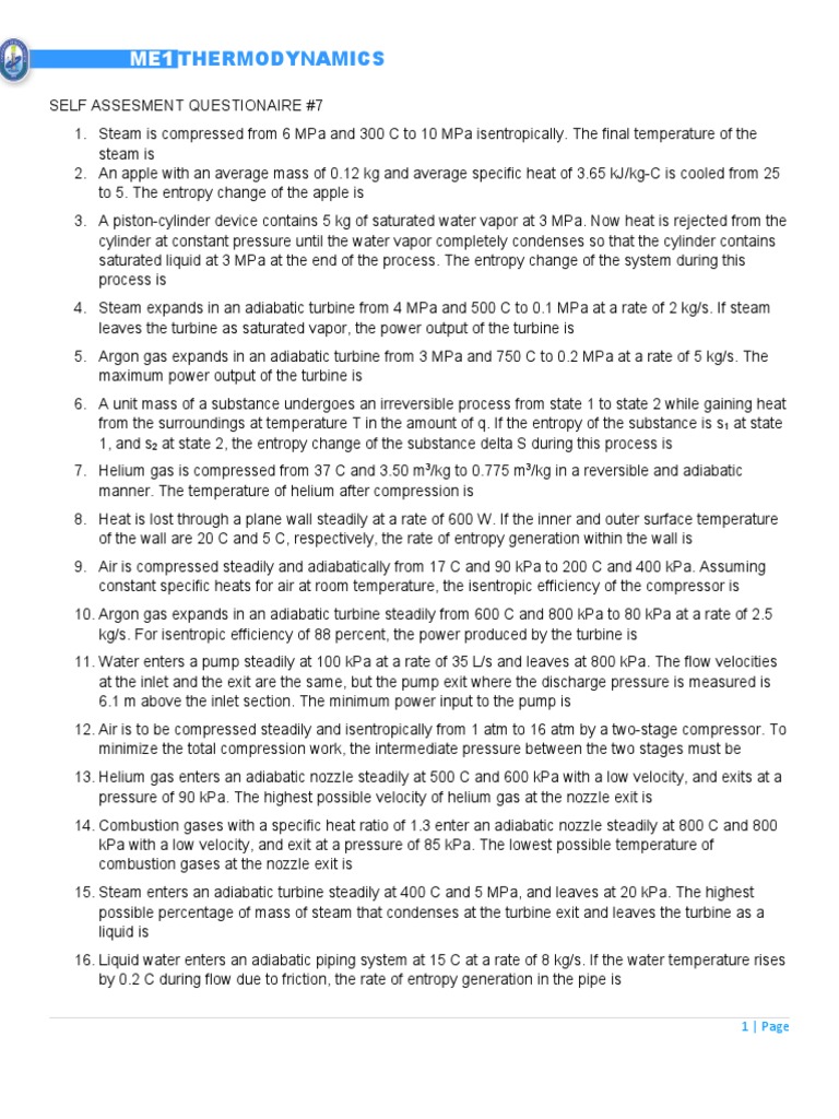 SAQ 7-Thermodynamics | PDF | Entropy | Pump