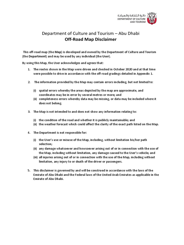 Department of Culture and Tourism - Abu Dhabi: Off-Road Map Disclaimer ...