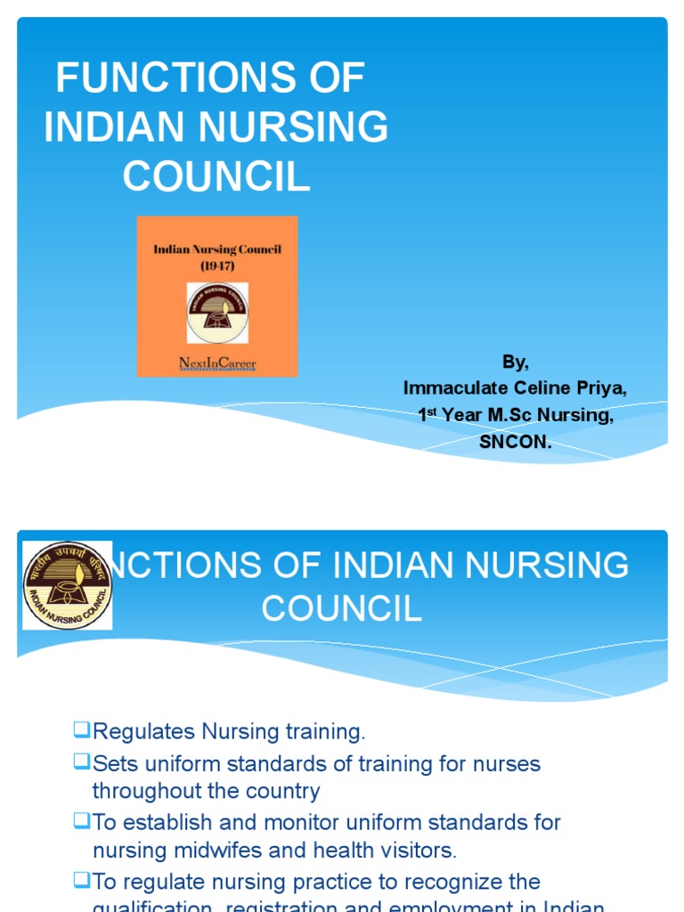Functions of Indian Nursing Council | PDF