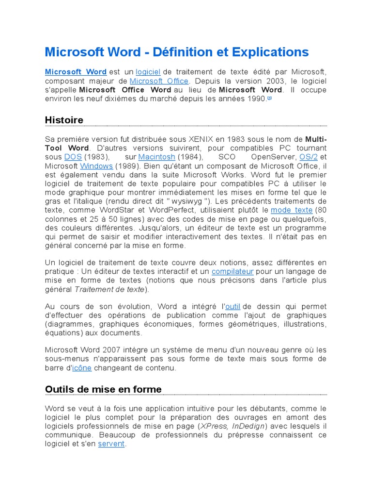 Microsoft Word Definition Et Explications | PDF | Microsoft Word ...
