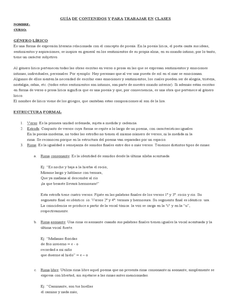 Guía Género Lírico | PDF | Poesía | Rima