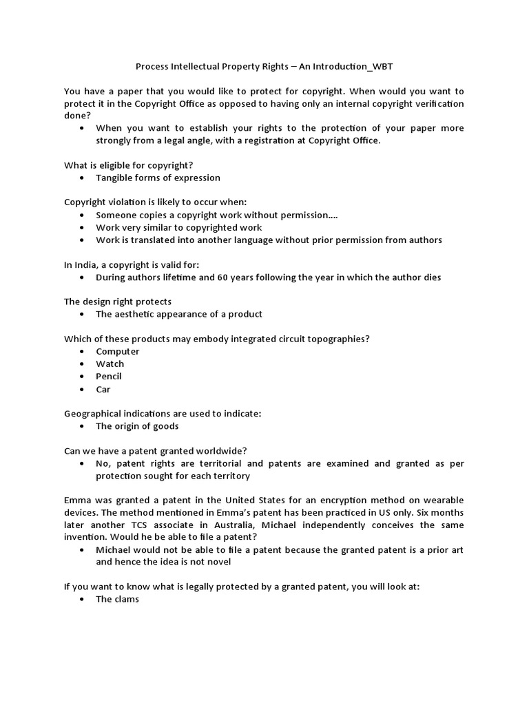 Process Intellectual Property Rights | Download Free PDF | Non ...