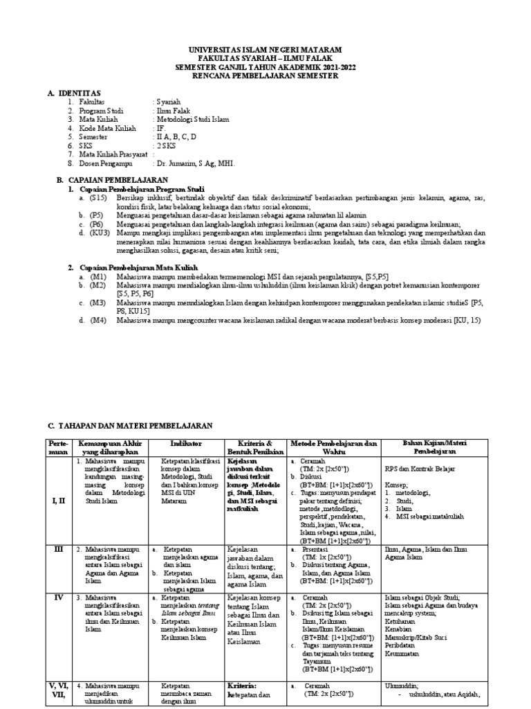 RPS MSI Kelas 1 A-D Ilmu Falak 2021 FIX | PDF