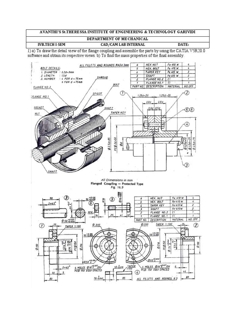 Flange Coupling CAD Drawing Assignment | PDF | Technology & Engineering