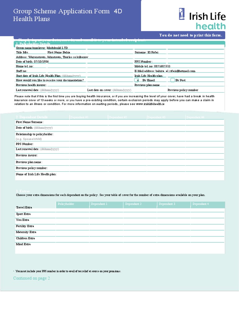 Group Scheme Application Form Health Plans | PDF | Insurance ...