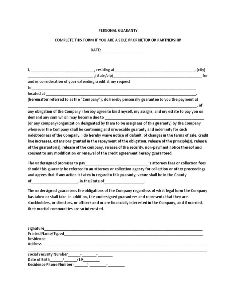 Personal Guaranty | Guarantee | Contract Law