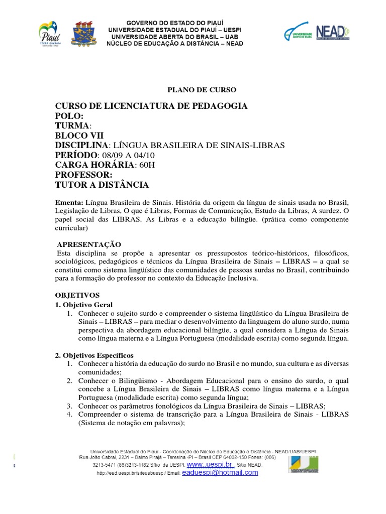Plano de Aula Libras | PDF | Linguagem de sinais | Pedagogia