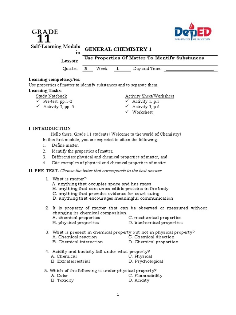 Self-Learning Module in General Chemistry 1 Lesson | PDF | Matter | Liquids