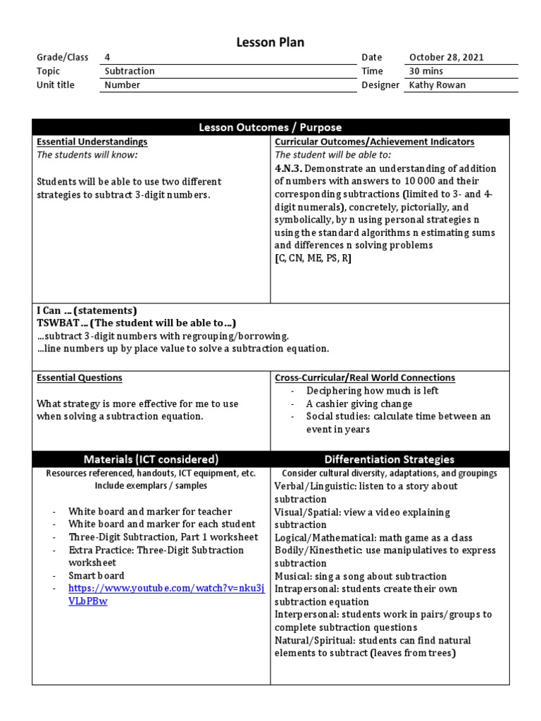 Lesson 3 Subtracting 3-Digit Numbers - Addition and Subtraction 3 - and ...