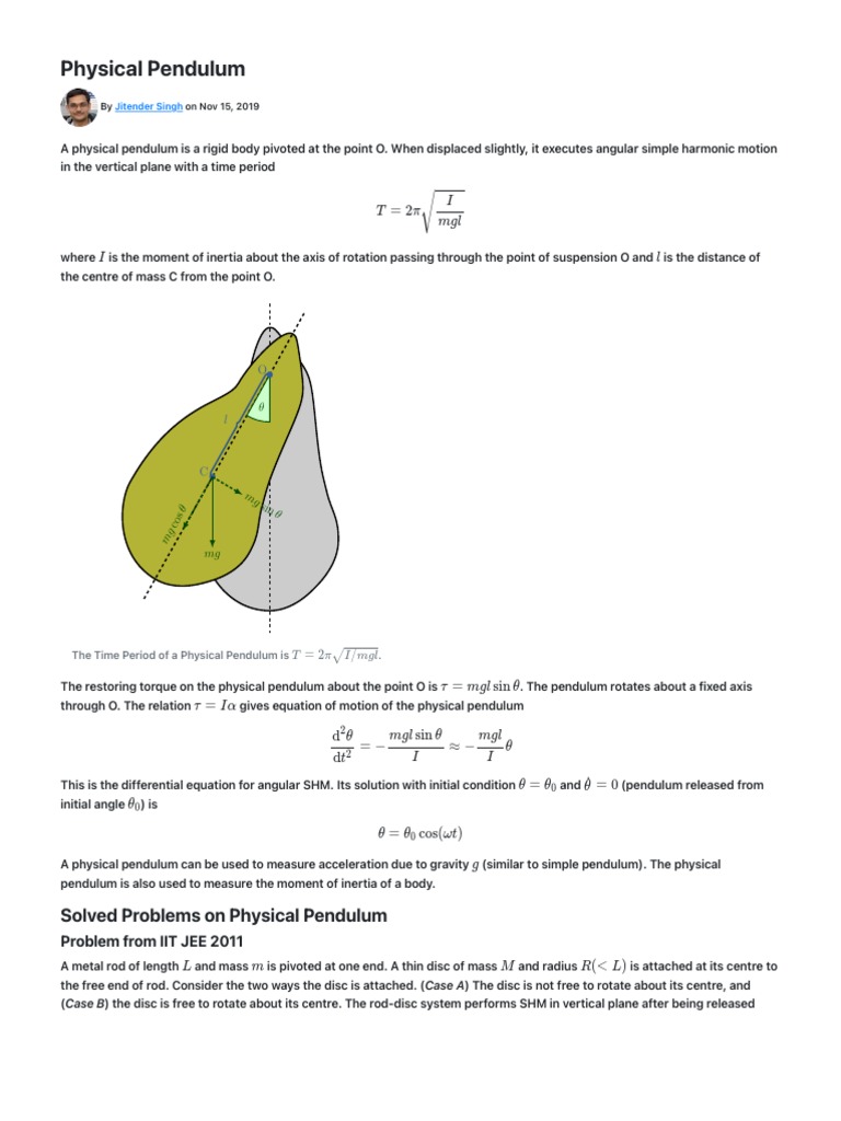Physical Pendulum - Angular SHM - Solved Problems | PDF | Rotation Around A Fixed Axis | Pendulum