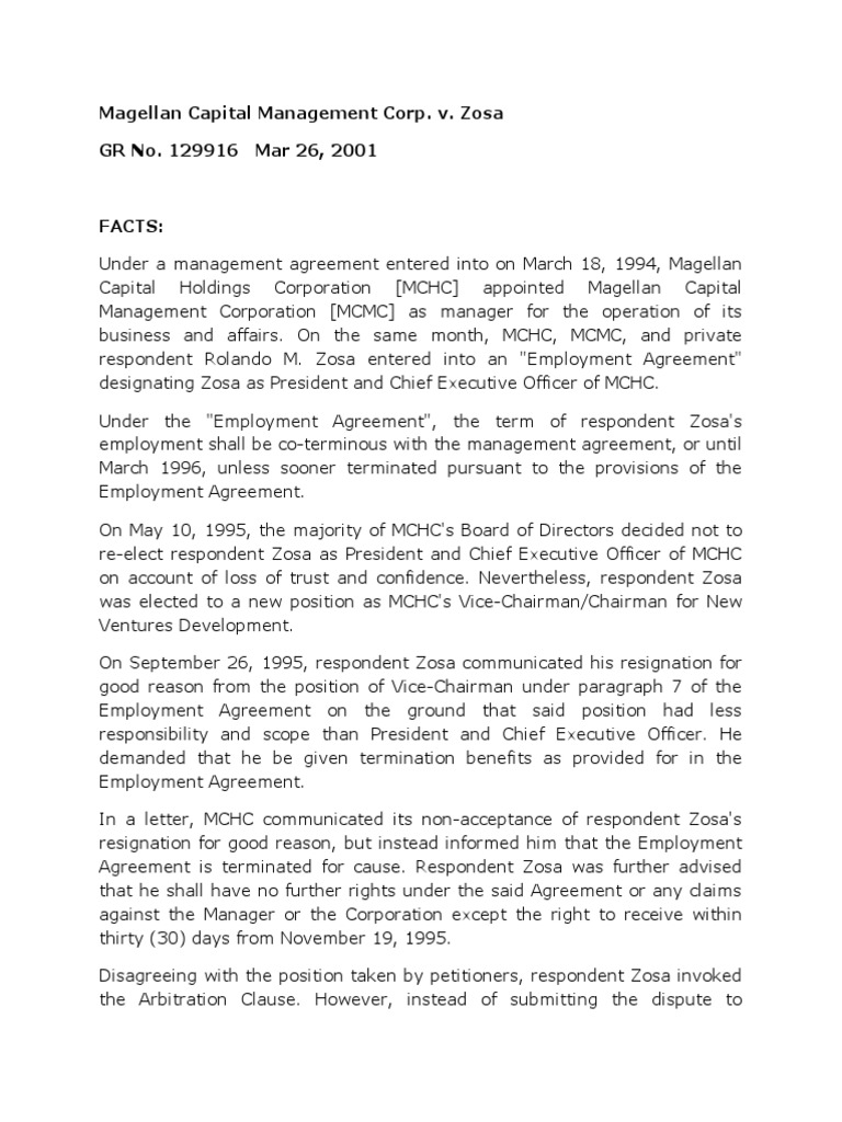 Magellan Capital Management Corp. v. Zosa | PDF | Arbitration | Trials
