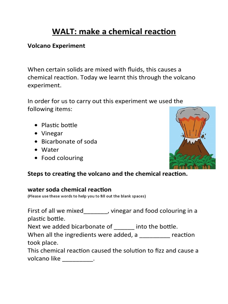 Volcano Experiment: Chemical Reaction Steps | PDF