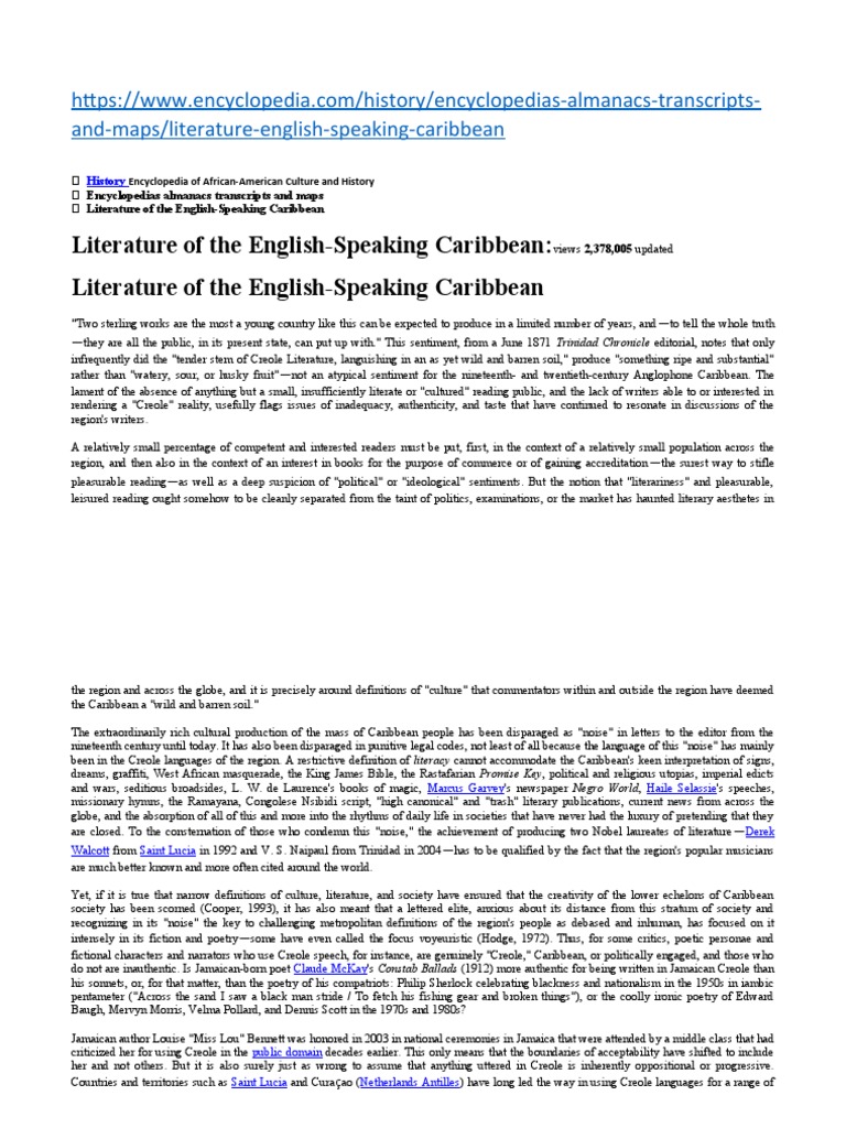 History of Caribbean Literature | PDF