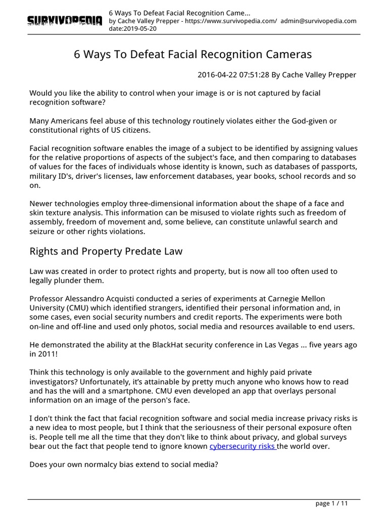 6 Ways To Defeat Facial Recognition | PDF | Camera | Face